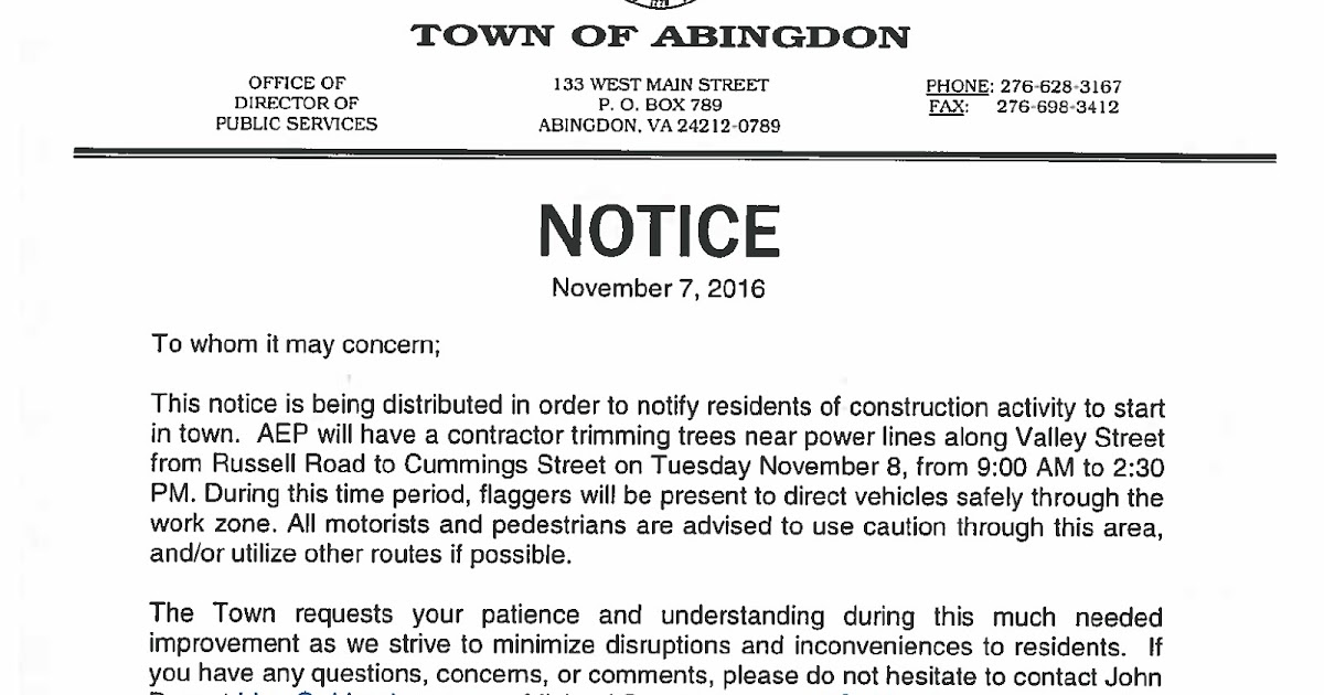 Town of Abingdon, Virginia : Tree Trimming Notice- 11-8-16