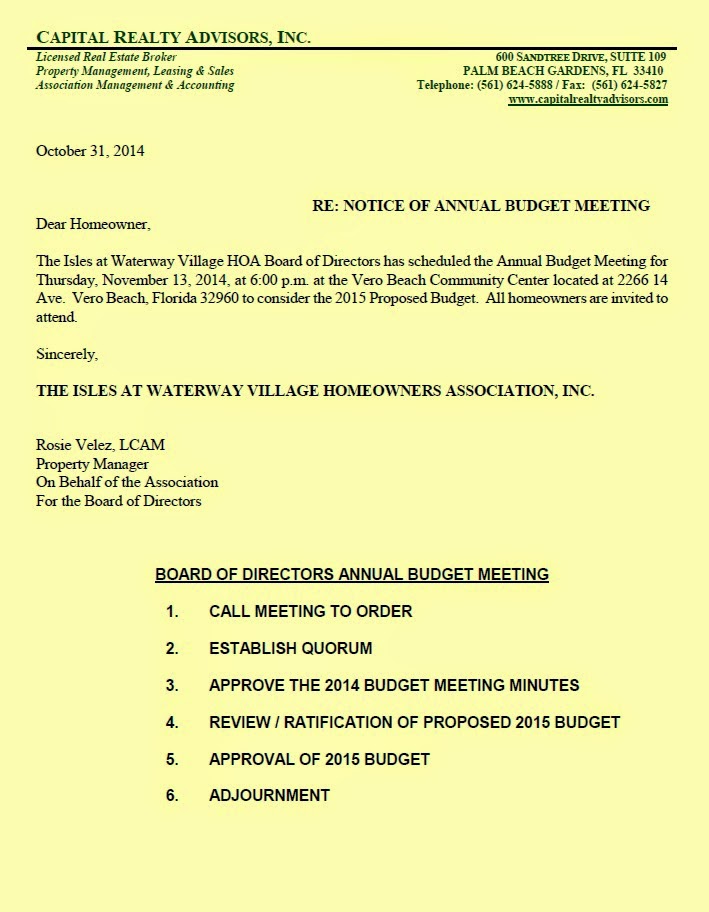 The Isles At Waterway Village Notice Of Annual Budget Meeting the-isles-at-waterway-village-notice-of-annual-budget-meeting