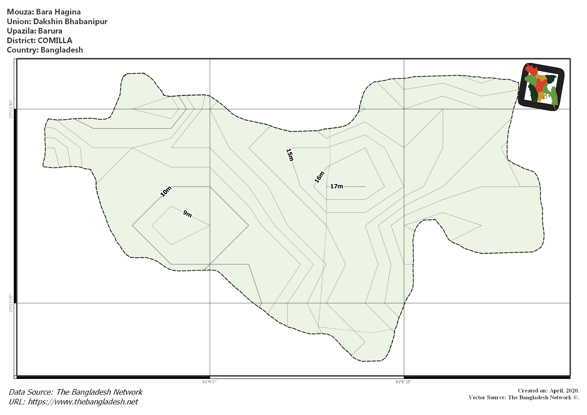 Map of Bara Hagina Mouza, Barura, Comilla