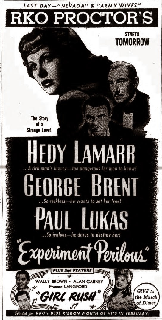 Asta's Doghouse: Experiment Perilous (1944) Hedy Lamarr, George Brent ...