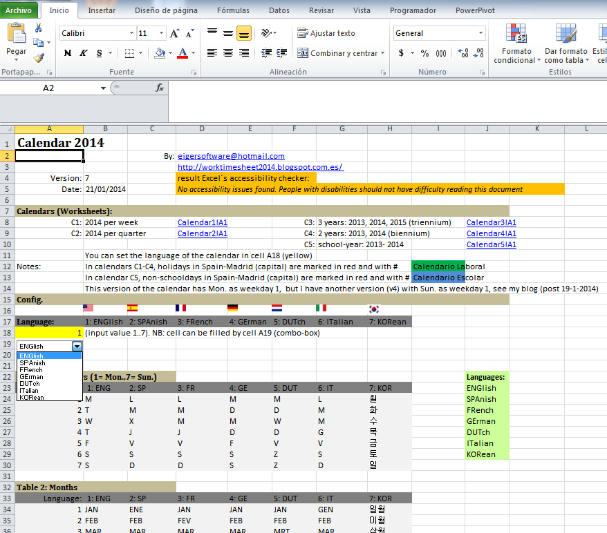 Excel examples for your work, sports and more.: Calendar 2014 v7 ...