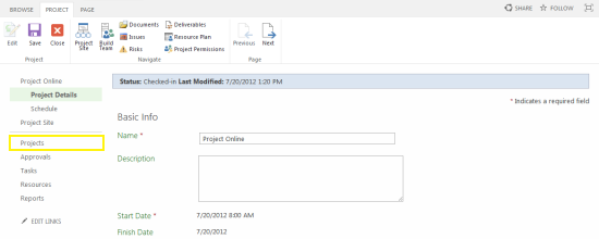Navigation between PWA and Project Site in Project Online / Project ...