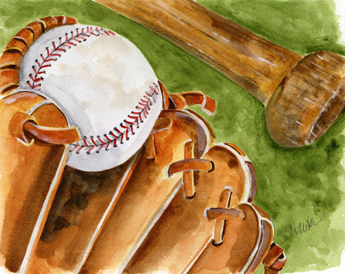 100 Paintings Challenge: #57, #58 Baseball Watercolors -Sheryl Hawkins