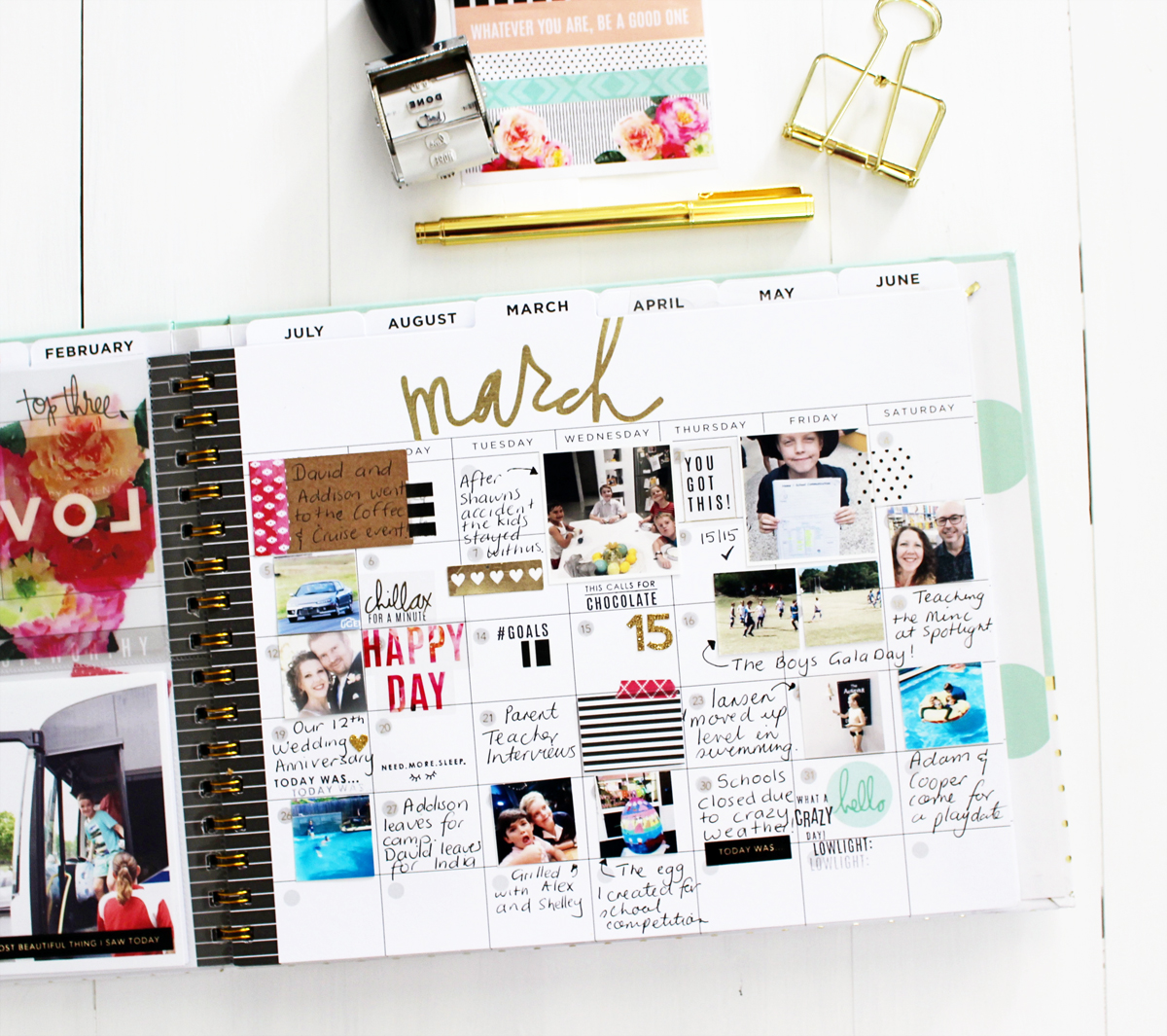 Glass Half Full: March Memory Planner pages and a fun Tab punch technique