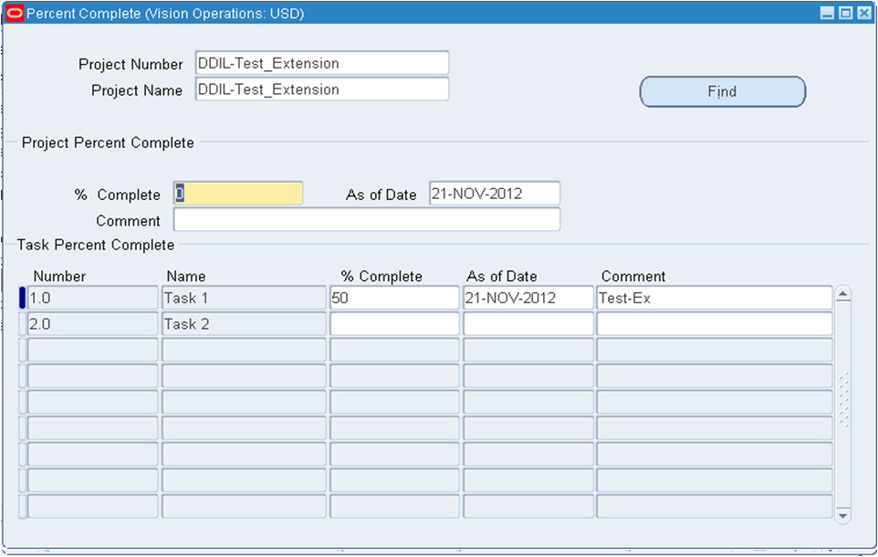 Oracle Apps: Oracle Project Percentage Completion