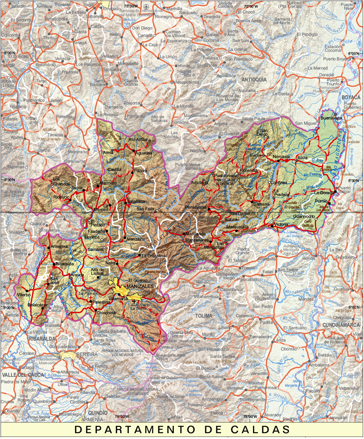 godues: Mapas del Departamento de Caldas en Colombia