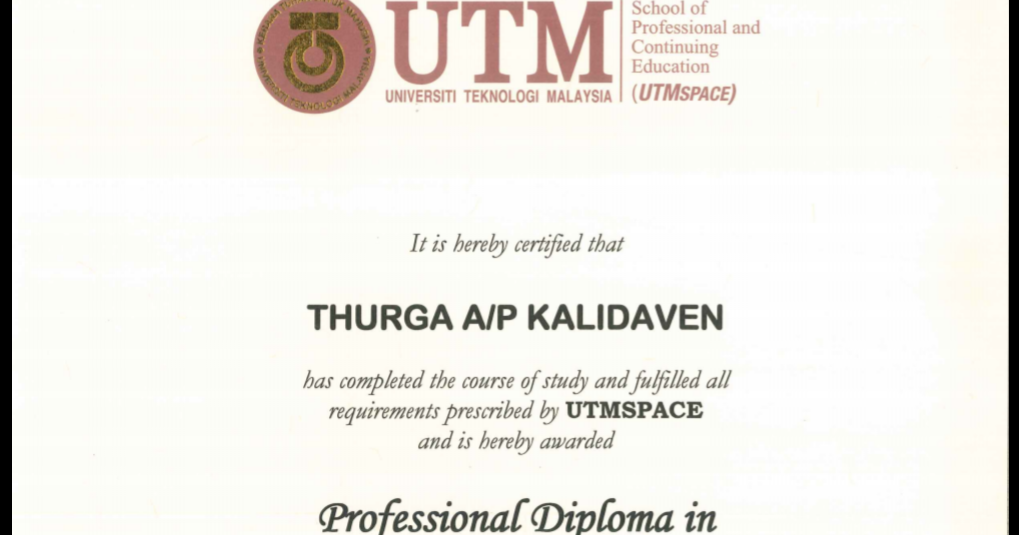 KERJA SAMBIL BELAJAR: CONTOH CERT - UTM
