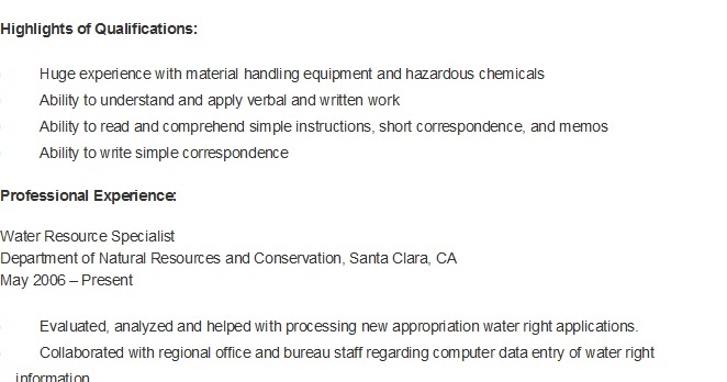 Resume Samples: Sample Water Resource Specialist Resume