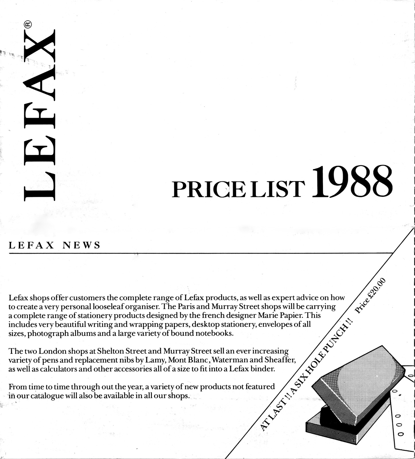 Philofaxy: Lefax Price List 1988