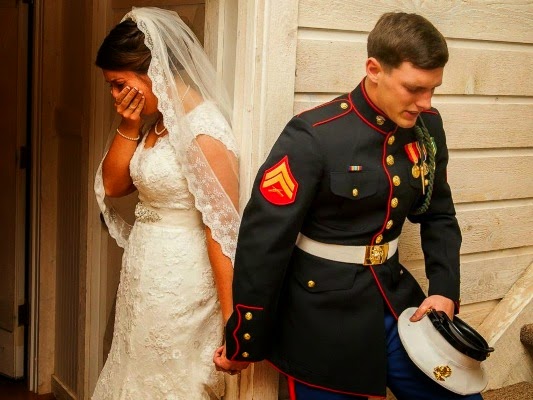 Photo of US marine and his bride praying before wedding goes viral