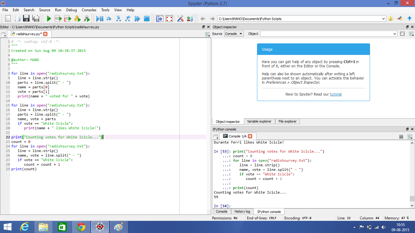 data sceptre: PYTHON PROGRAMMING- 1 ( RADISH SURVEY)