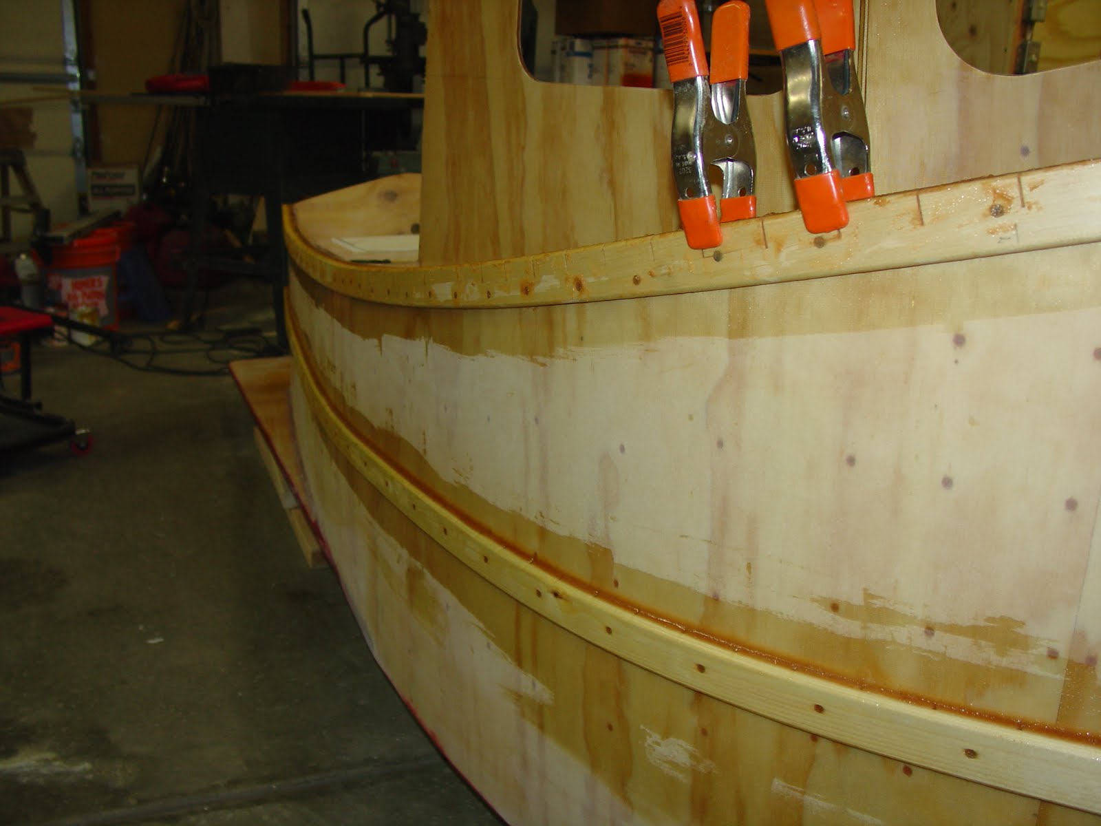 Todd's Mini-Tug Boat Building Journal: Rub Rails and Gunwhales Epoxied On