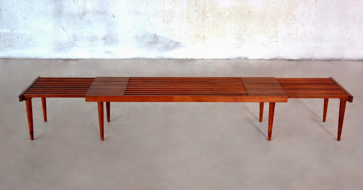 SELECT MODERN: Brown Saltman Expandable Teak Slat Bench or Coffee Table