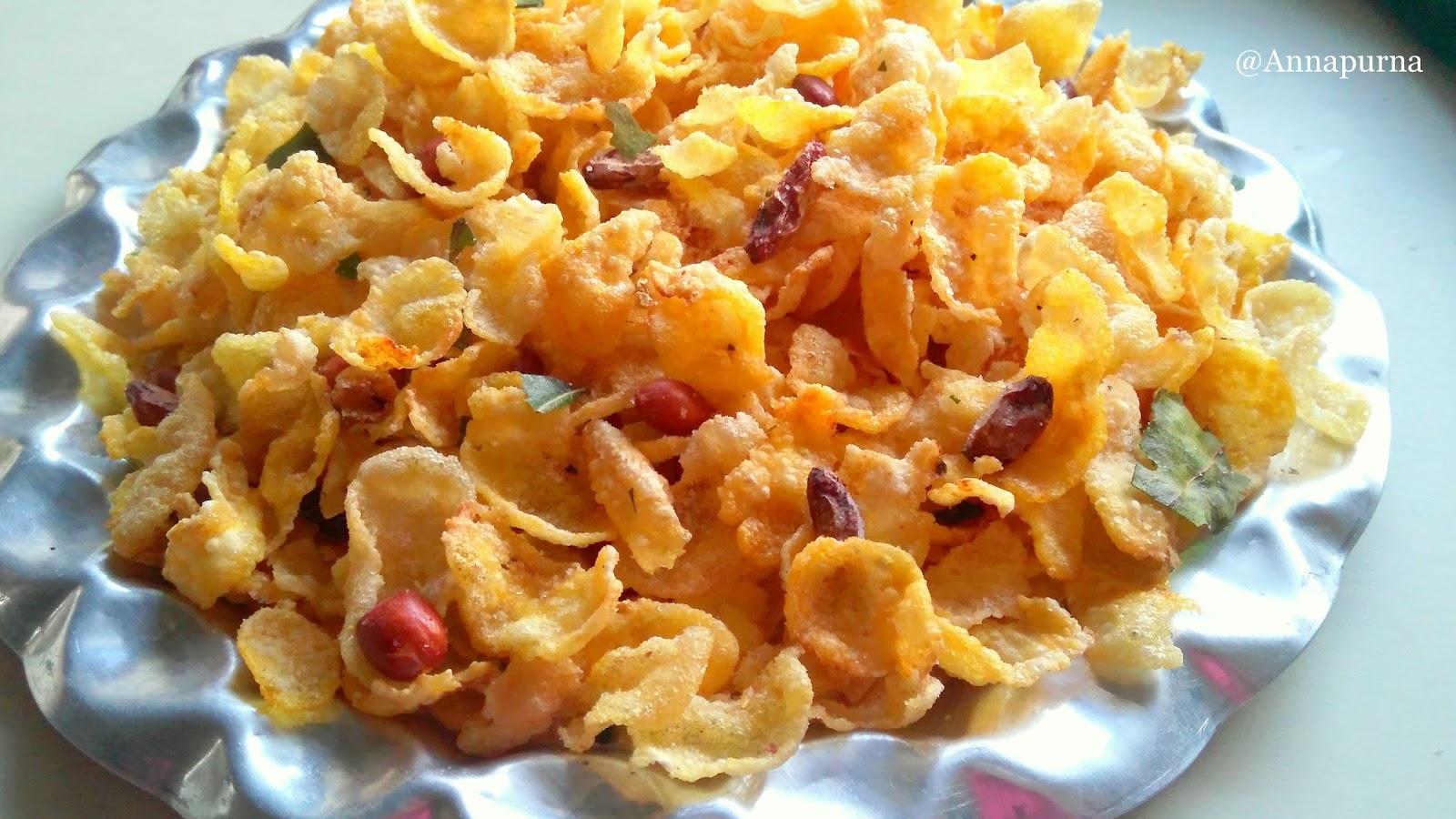 Annapurna: Cornflakes Chivda / Makai Poha Chivda Recipe