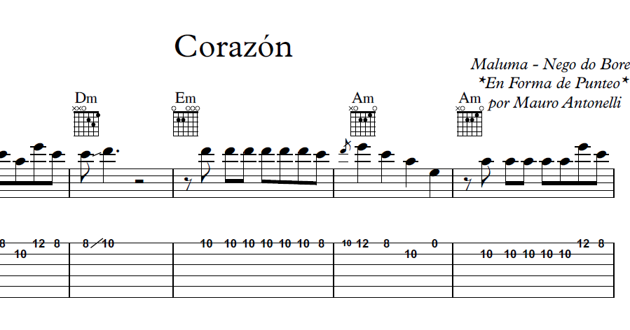 Corazón [Maluma - Nego do Borel] Partitura - Tab - Acordes - Acompañamiento