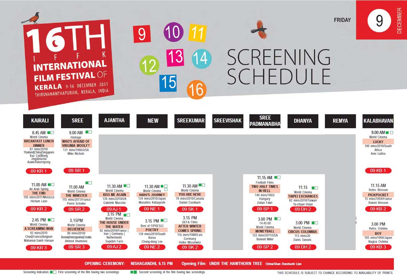 IFFK 2011 Film Festival Schedule, Timings, Venue | Trivandrum ...