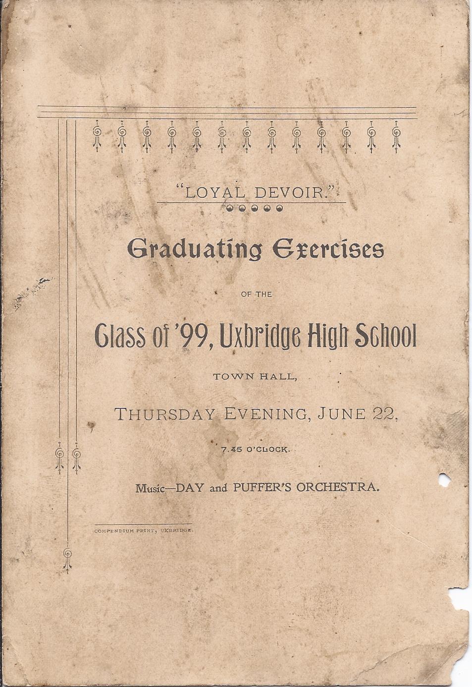 Heirlooms Reunited: 1899 High School Graduation Program, Uxbridge ...