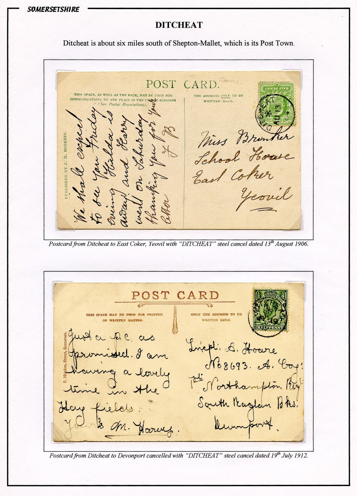 Somerset (& Bristol) Postal History: Ditcheat, Draycott, Drayton, Dundry