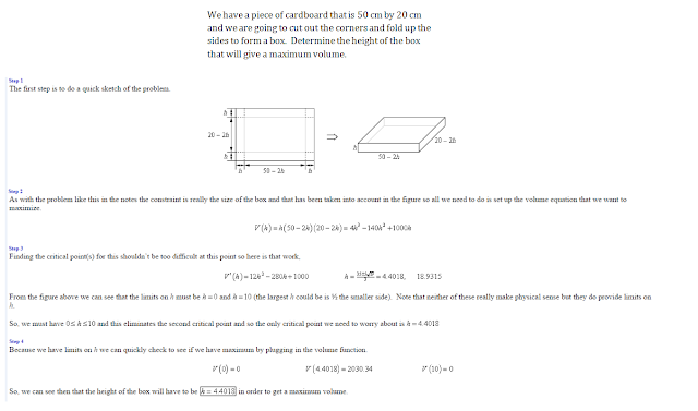 STEM 2E Basic Calculus: We have a piece of cardboard that is 50 cm by 20 cm and we are going to ...