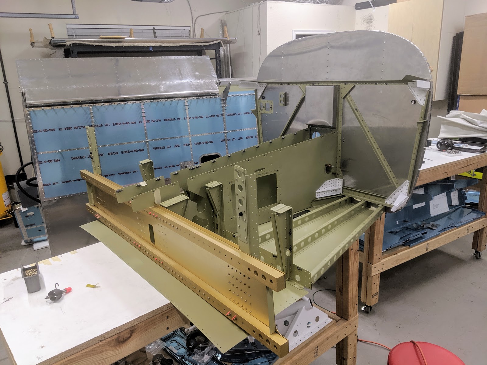 Damazio family's RV-10 project: Forward fuselage ready to attach