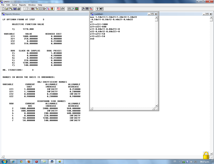 investigacion de operaciones: programa lindo e interpretacion