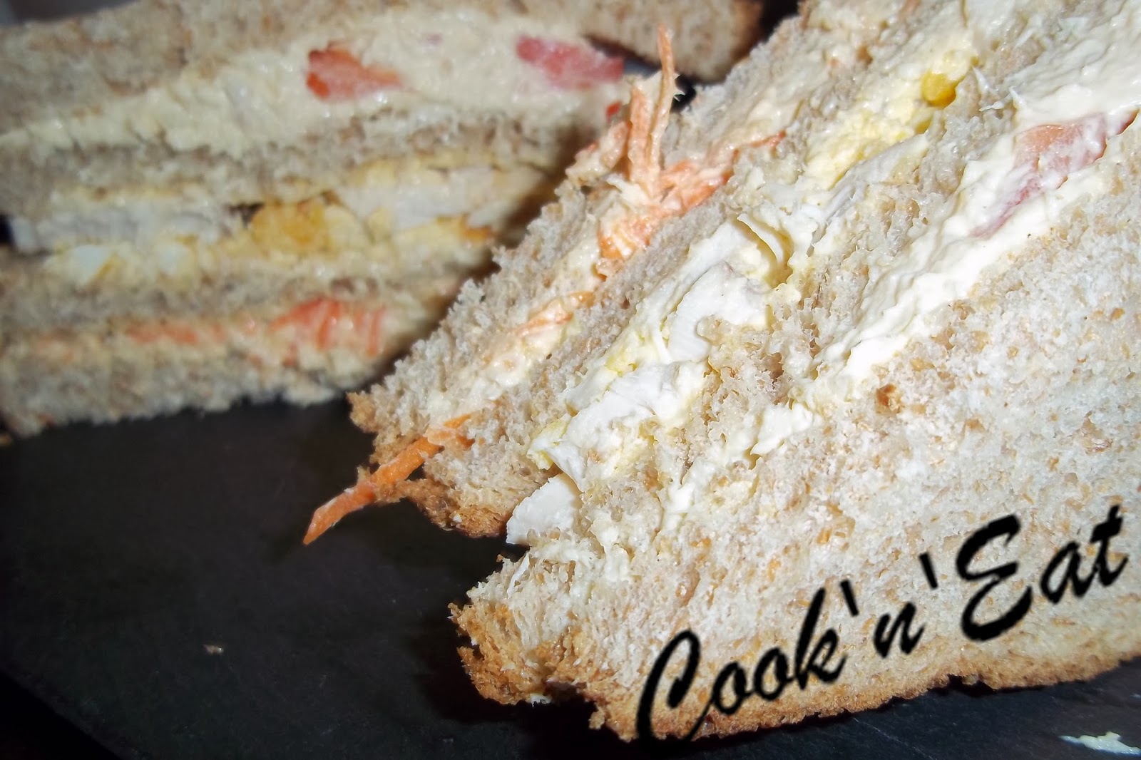 Club sandwich rillettes de poulet et crudités