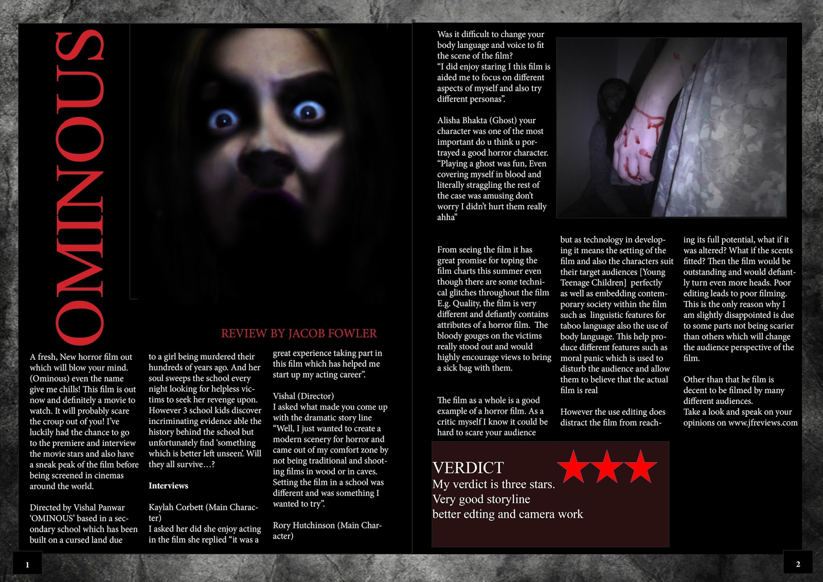 A2 Media Studies: creating new film review double page spread