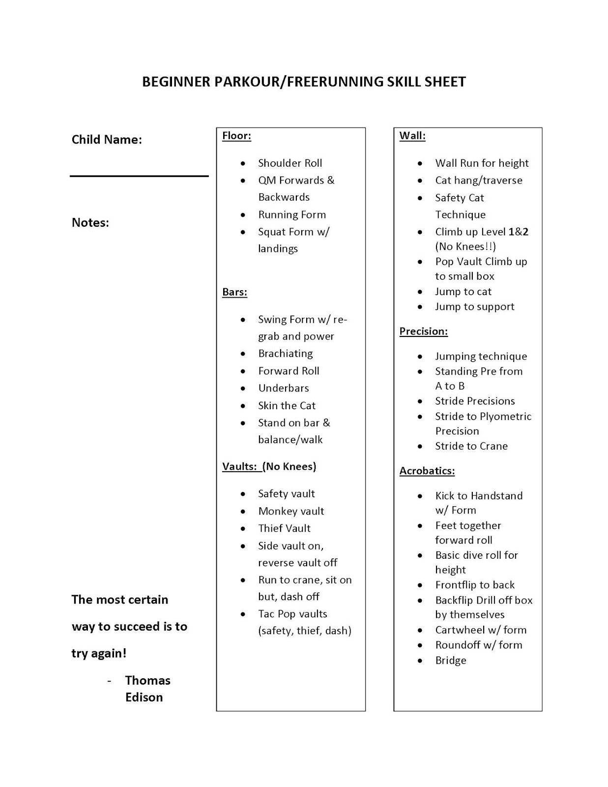 The Parkour & Performing Arts Center (aka Free Flow Academy): BEGINNER ...