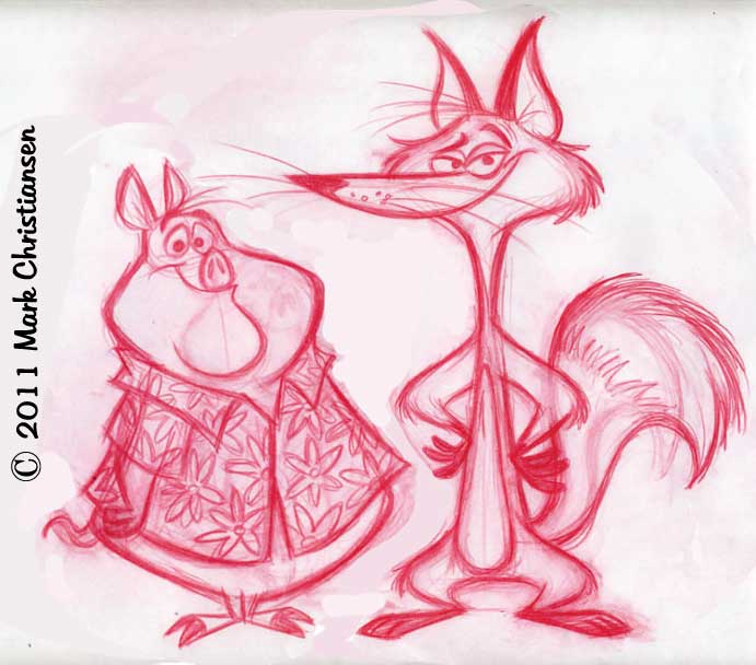Mark Christiansen's Art and Cartoon Blog: FOX AND PIG CHARACTER CONCEPTS