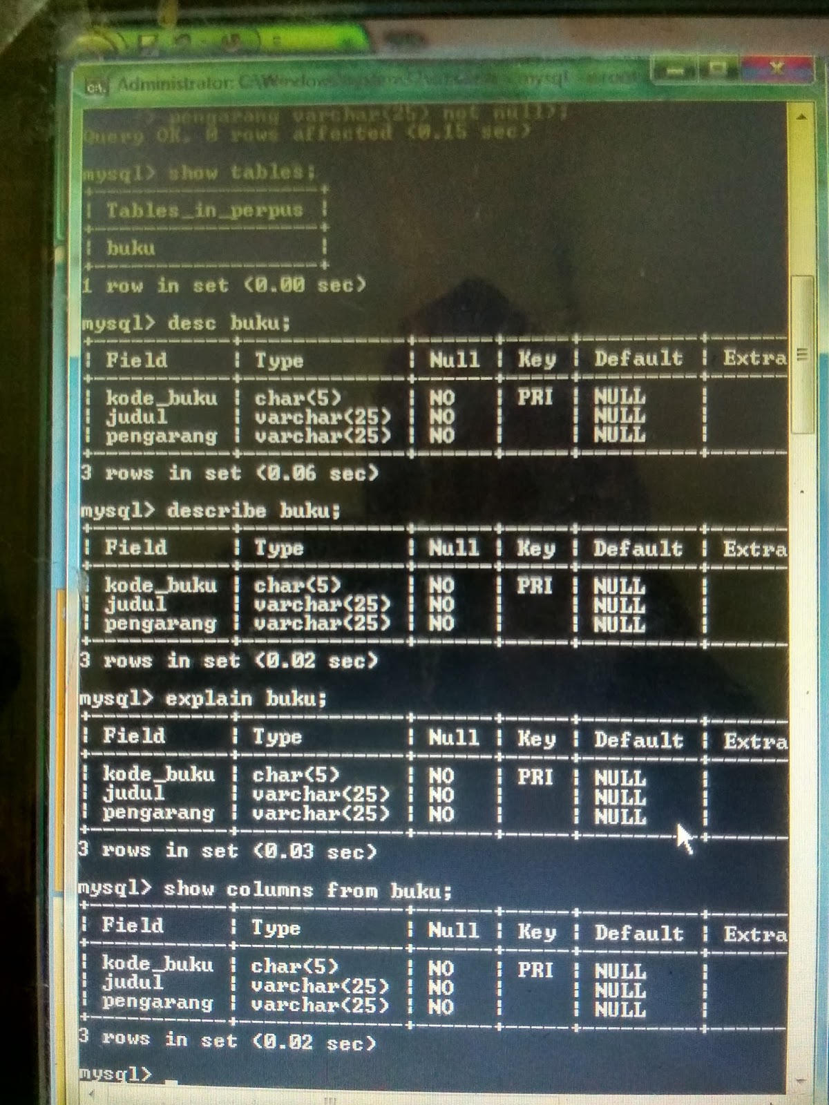 Membuat database menggunakan Command Prompt (cmd) dan Xampp - Indah ...
