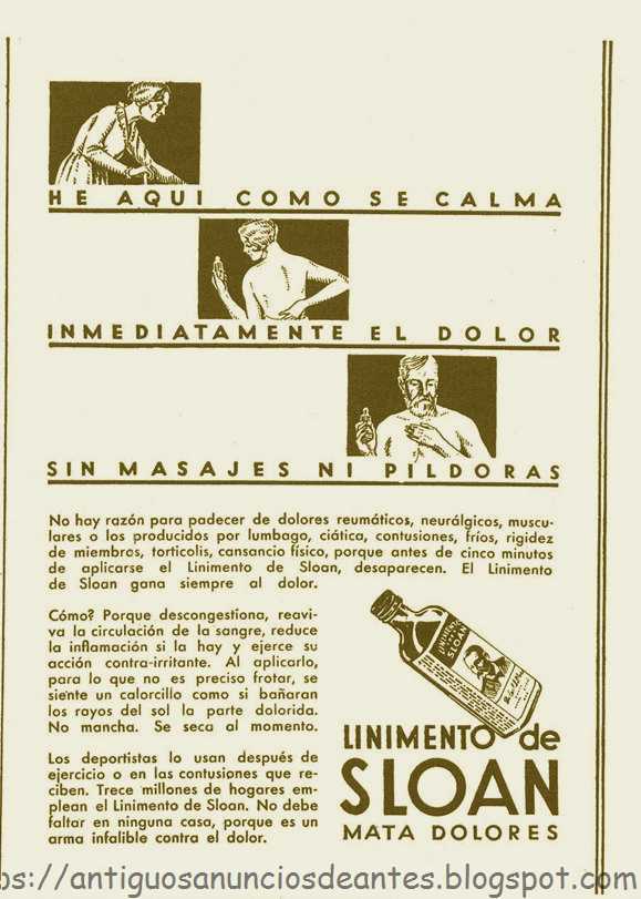 Antiguos anuncios de antes: Linimento de Sloan (medicina) (37 anuncios)