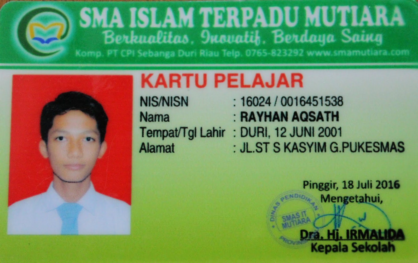 sma it mutiara duri: Kartu Pelajar SMA IT Mutiara