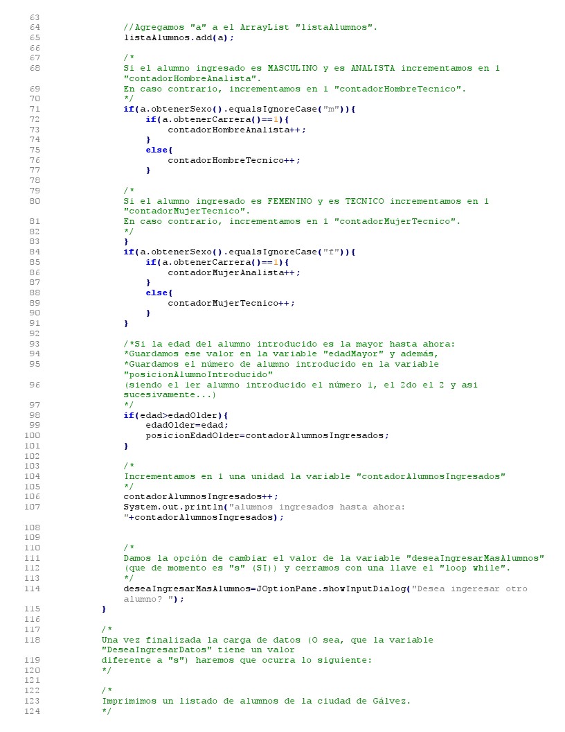 Alumnos Sistemas Galvez: Práctica de Procesamiento de datos I - Ejercicio ARRAYLIST EXPLICADO