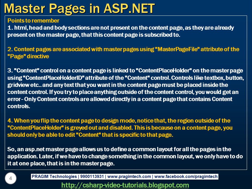 Sql server, .net and c# video tutorial: Part 147 - Master pages in asp.net