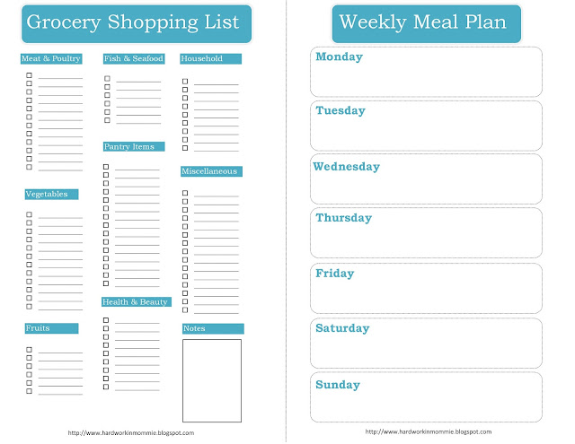 Weekly Meal Planning Guides ~ Hard workin mommie