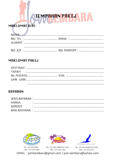 Jom Kembara: Borang Tempahan