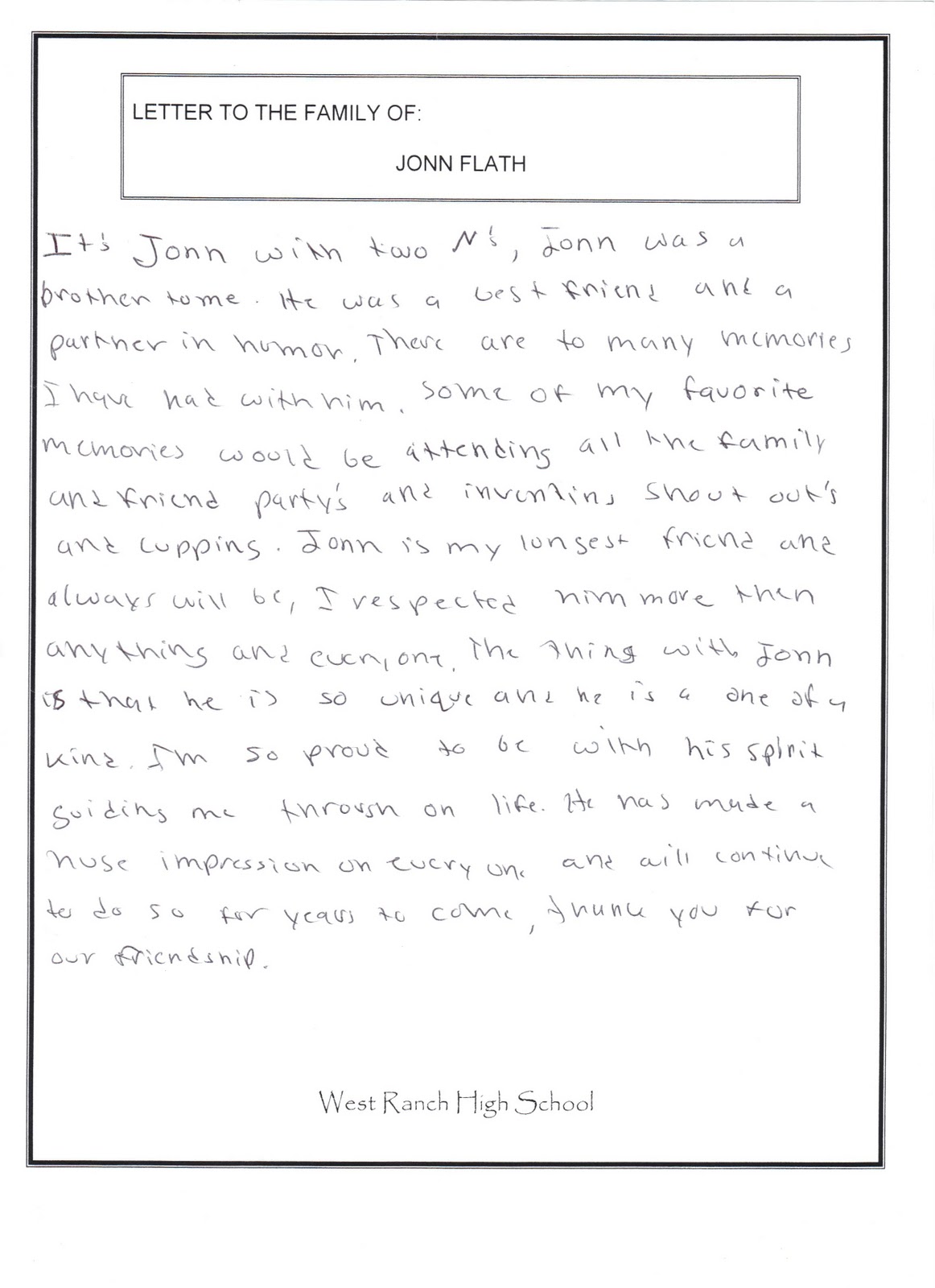 Jonn Scott Flath: Letters from Jonn's Friends 10/24/11