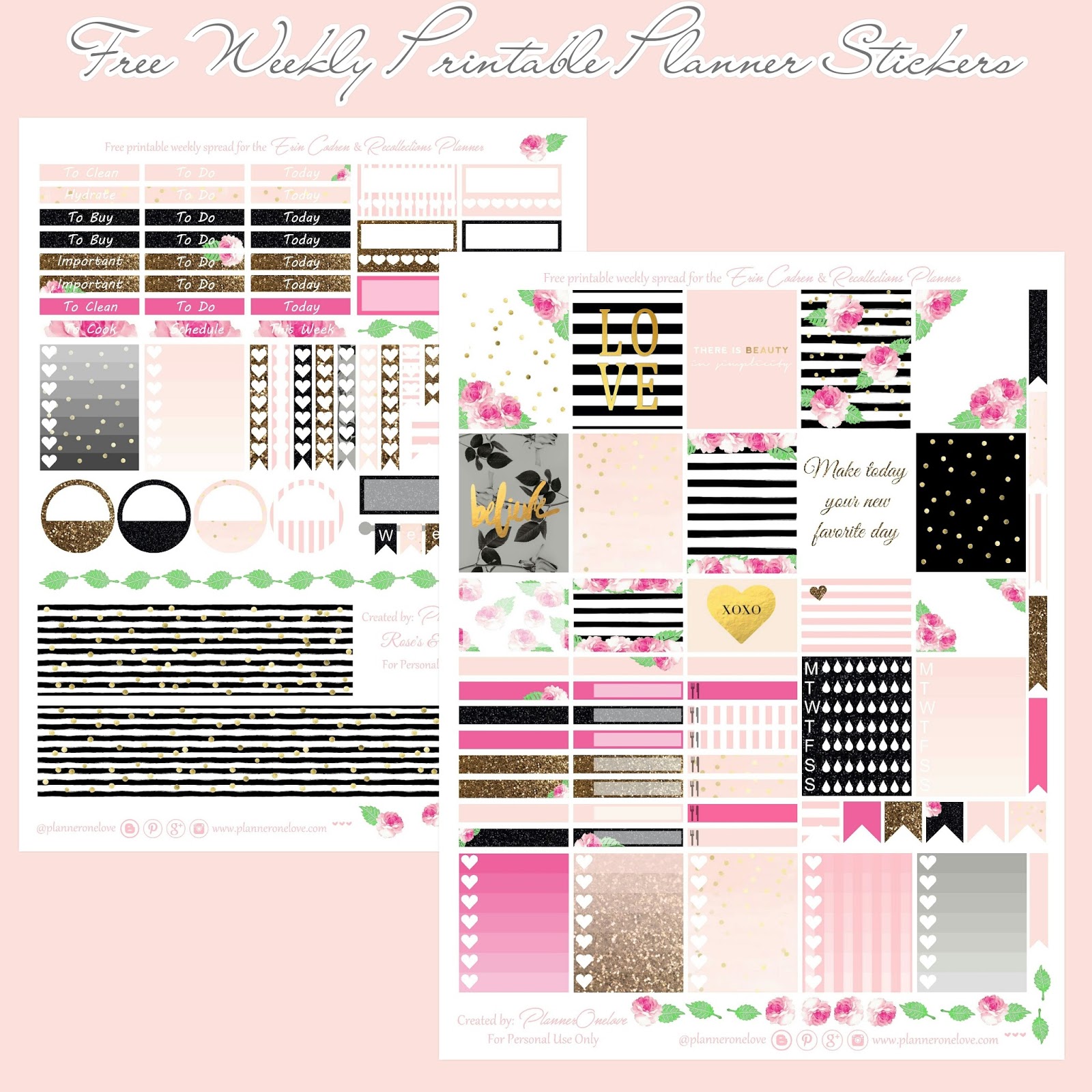 Free roses & stripes printable spread for Erin Condren & Recollections ...
