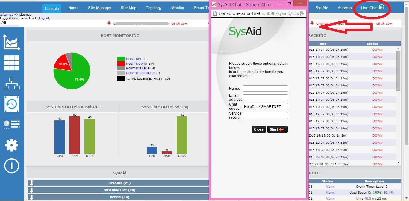 ConsolONE® powered by SmartNet : Live Support on ConsolONE® : Sysaid Chat