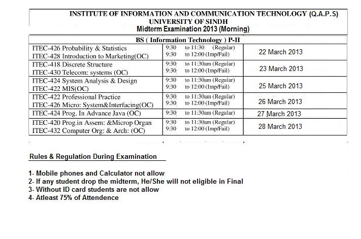 Q.A.P.S (IICT): Time Table Of Midterm Exam 2013