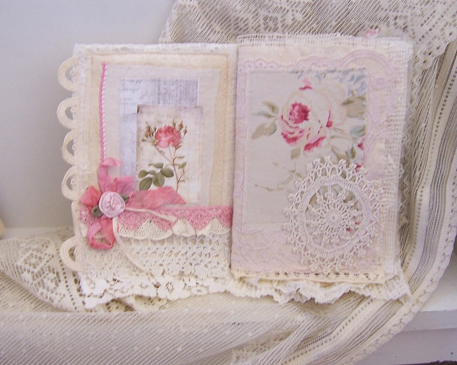 TwoCoolTexans-Glenda Bailey: Fabric collage handmade book of Roses