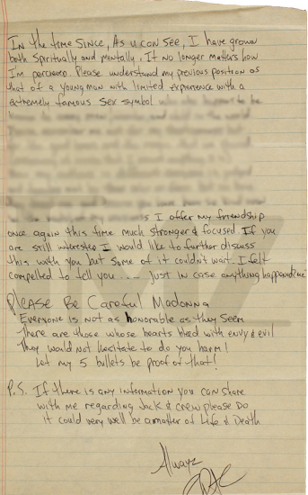 Tupac confesses in prison letter that he dumped Madonna because she was ...