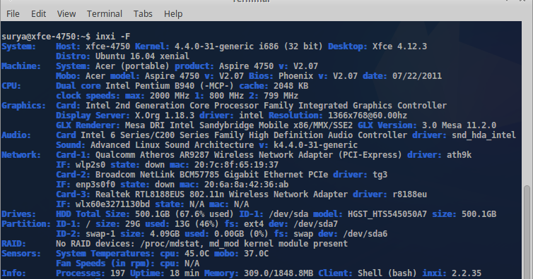 Inxi - CLI System Information Tool - BelajarKu.com