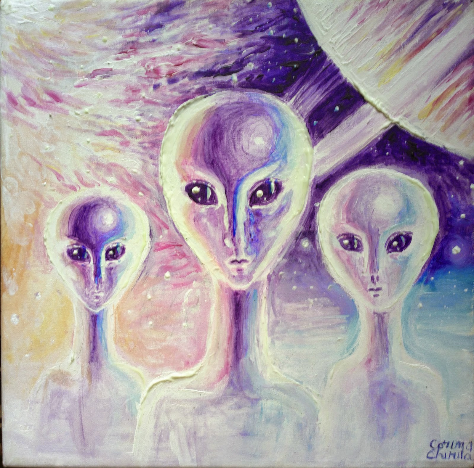 Grafica si pictura de Corina Chirila: Un trio extraterestru