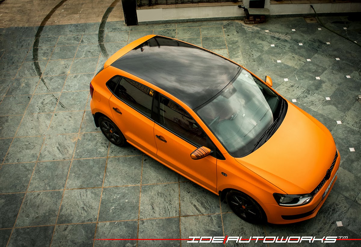 VW Polo Matte Orange Wrap with Gloss Black Roof | IDE Autoworks