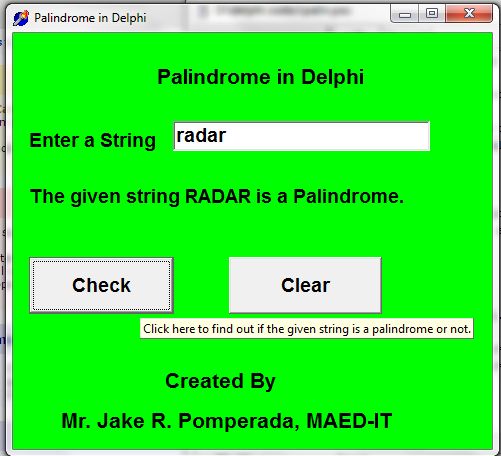 Free Programming Source Codes And Computer Programming Tutorials Palindrome In Delphi 