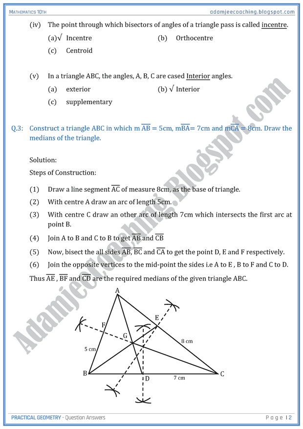 Adamjee Coaching: Practical Geometry - Question Answers - Mathematics 10th