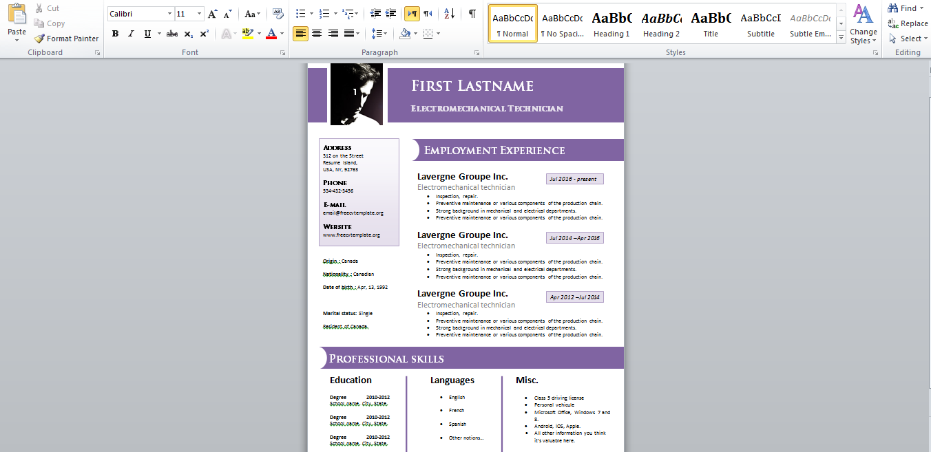 Tables CV template (alternative version) - MS Word - How to write a CV ...