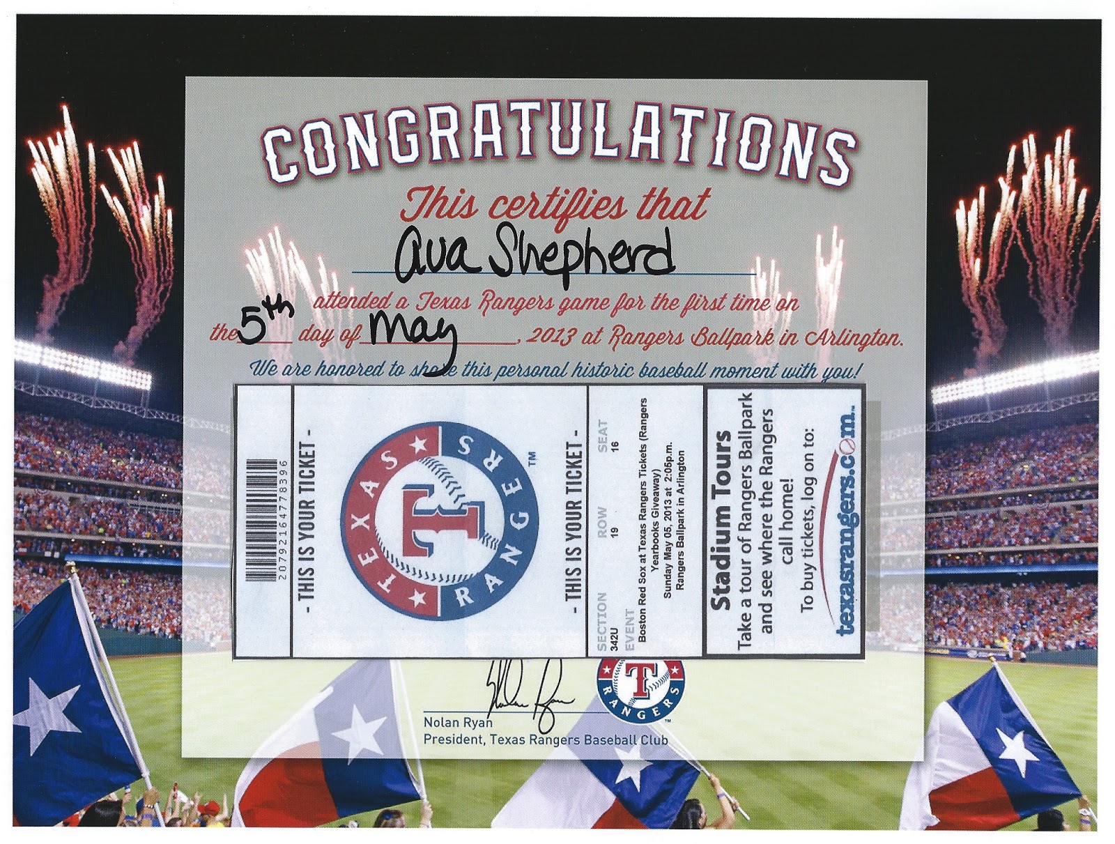 Team Shep Blog: Ava's First Rangers Game