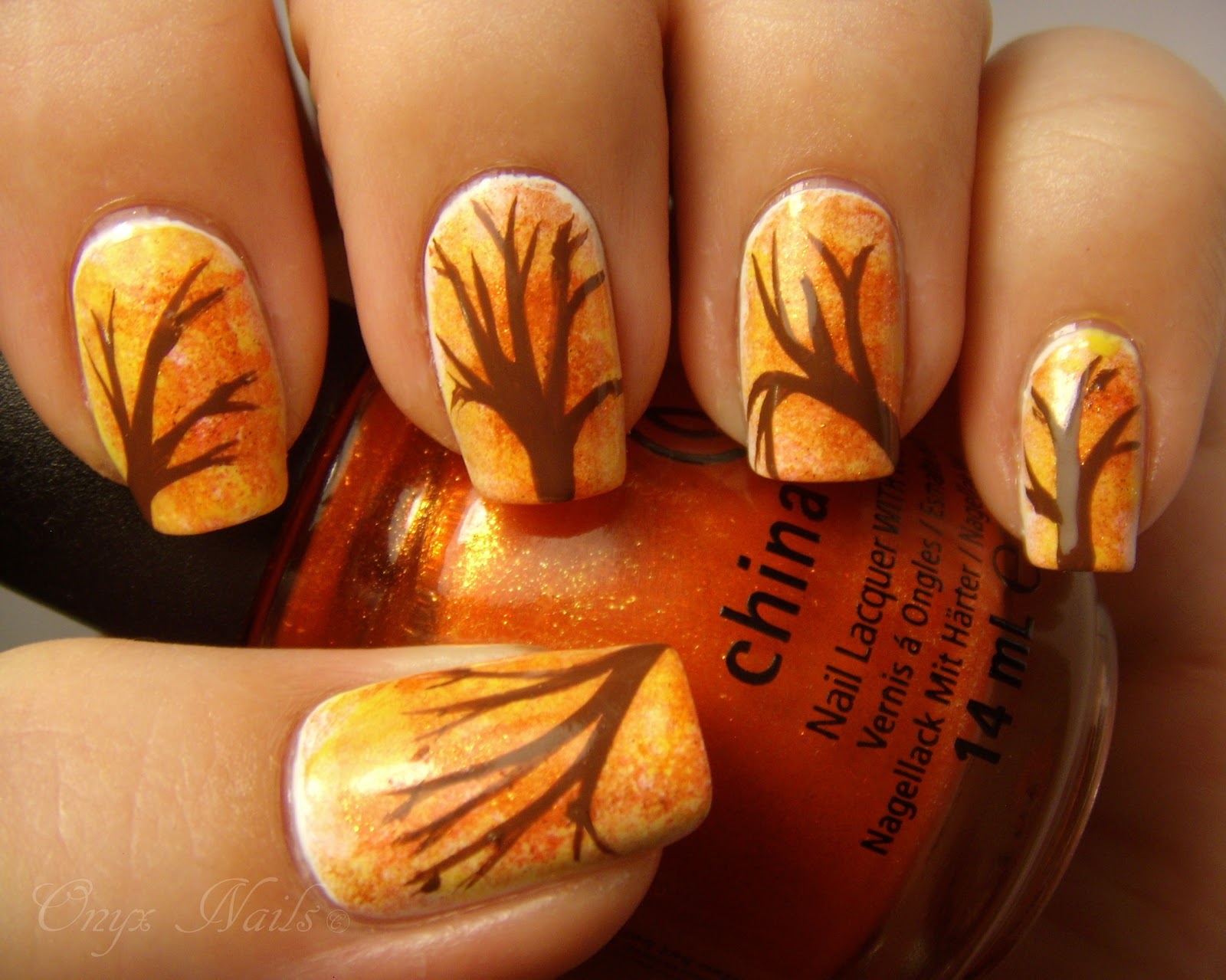 Onyx Nails: Fall Trees Manicure